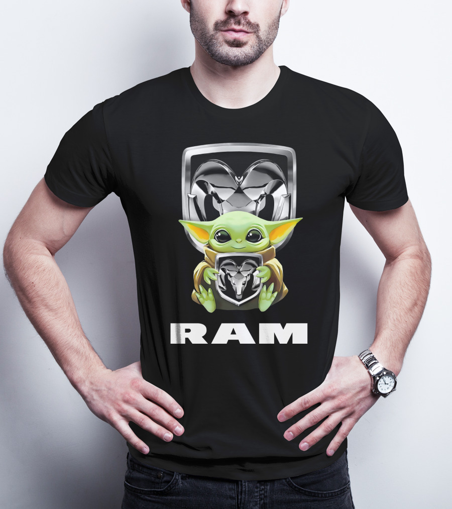 Grogu Holding Ram Logo With Ram Text T-Shirt