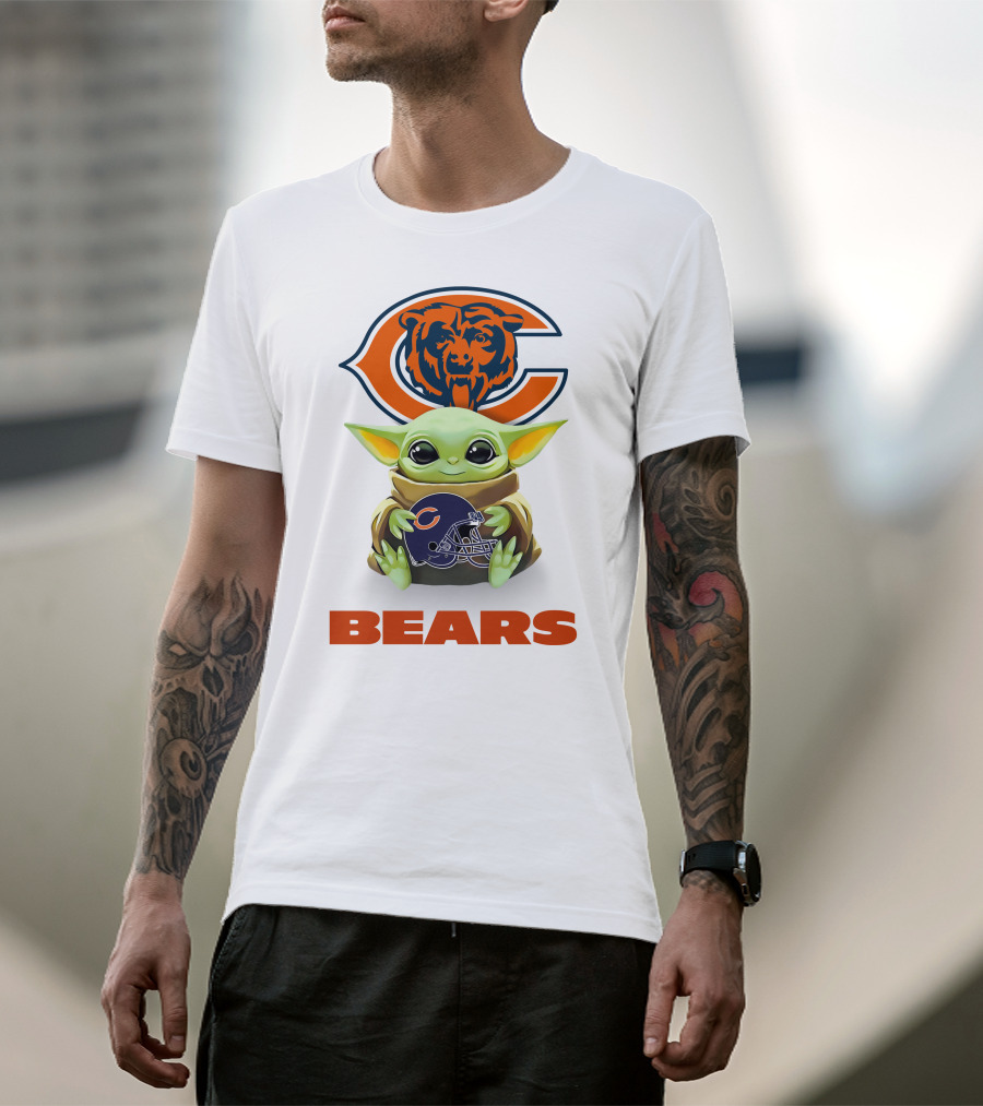 Grogu Holding Chicago Bears Helmet With Team Logo And Bear Emblem T-Shirt