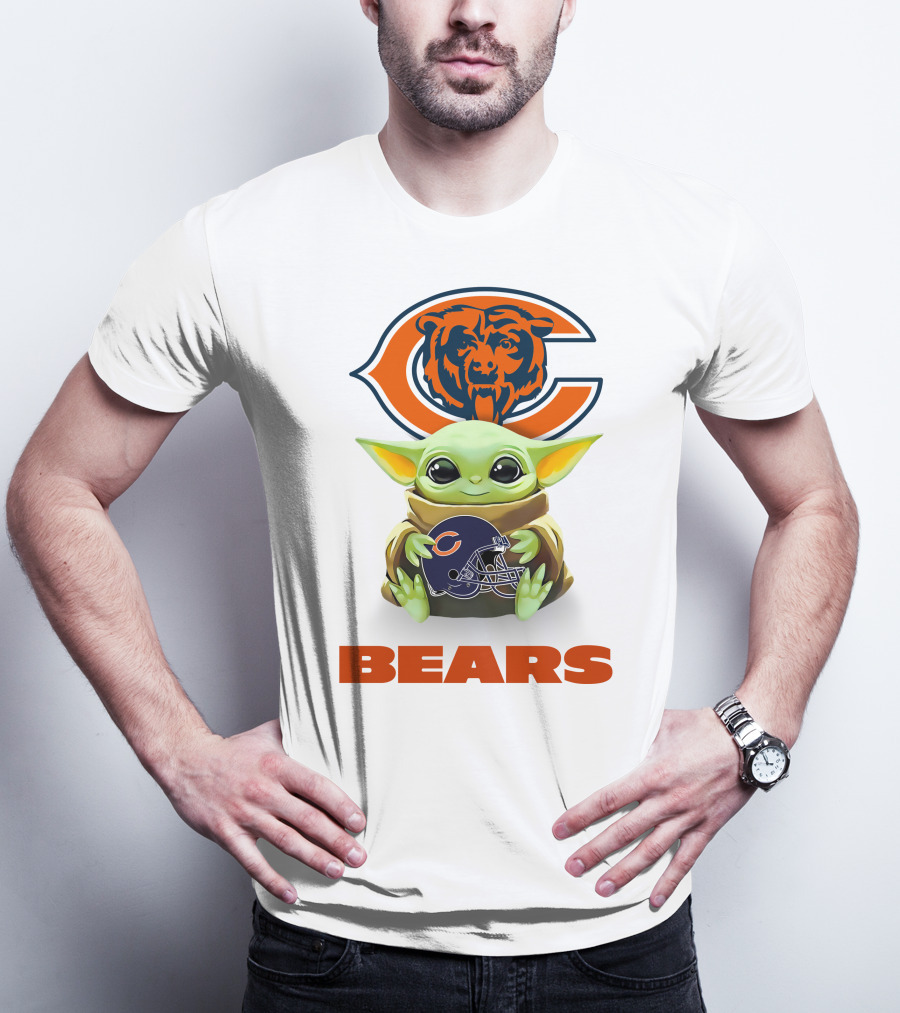 Grogu Holding Chicago Bears Helmet With Team Logo And Bear Emblem T-Shirt