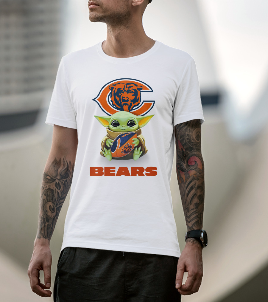 Chicago Bears Grogu Holding Football With Team T-Shirt