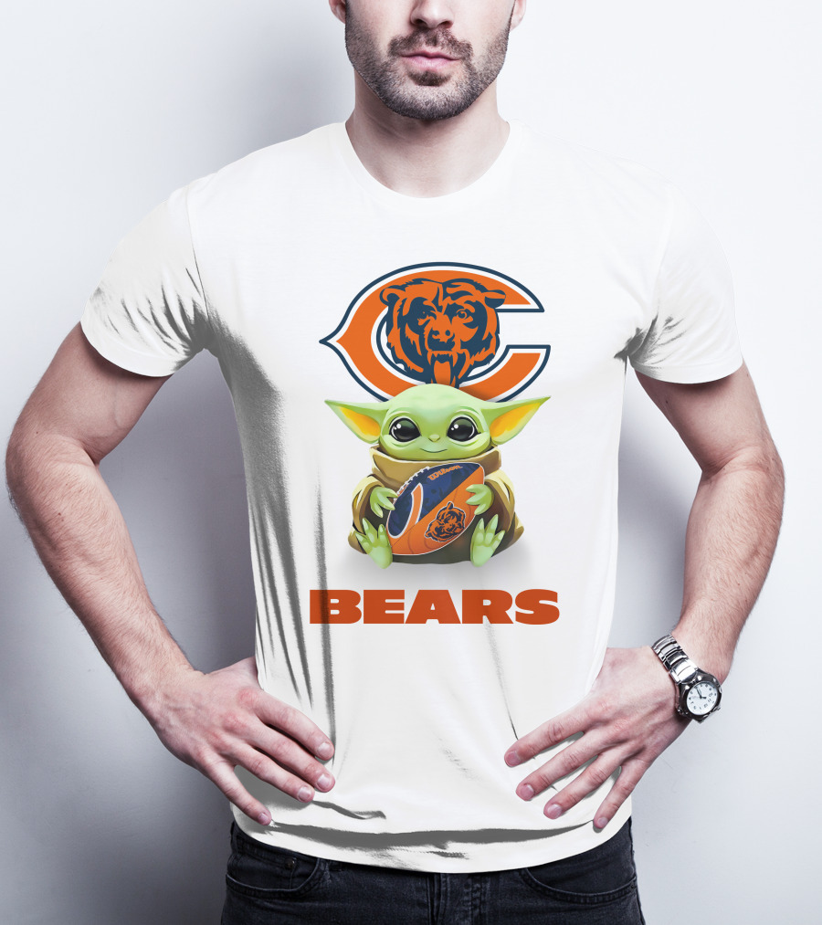 Chicago Bears Grogu Holding Football With Team T-Shirt