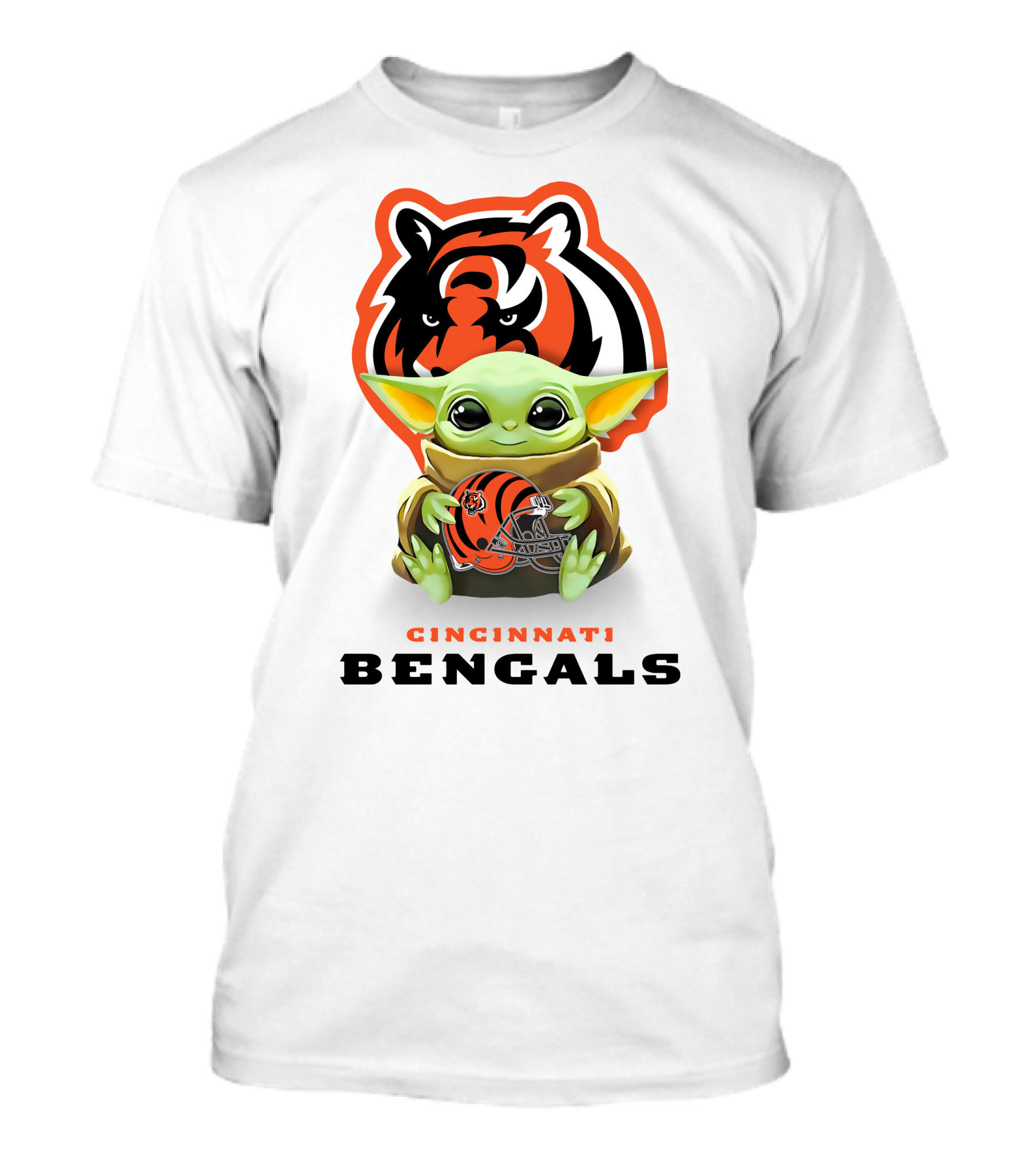 Grogu Holding Cincinnati Bengals Helmet With Team Logo And Colors T-Shirt