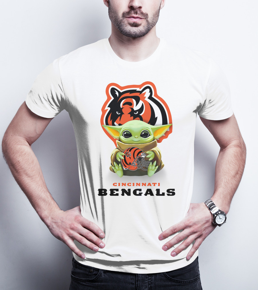 Grogu Holding Cincinnati Bengals Helmet With Team Logo And Colors T-Shirt