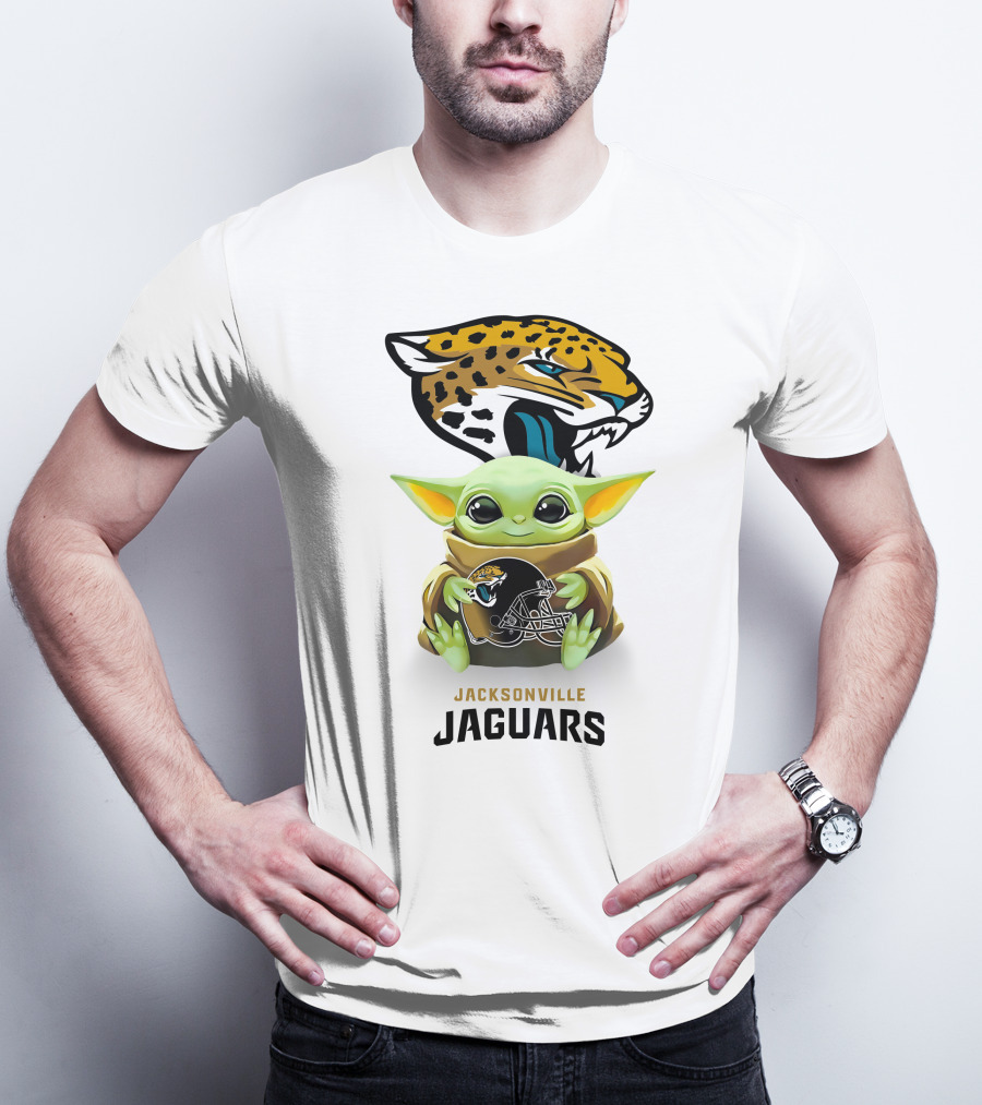 Grogu Holding Jacksonville Jaguars Logo Helmet Football Team Fan Merchandise T-Shirt