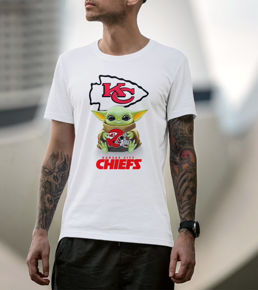 Grogu KC Arrowhead Kansas City Chiefs Helmet Hug T-Shirt
