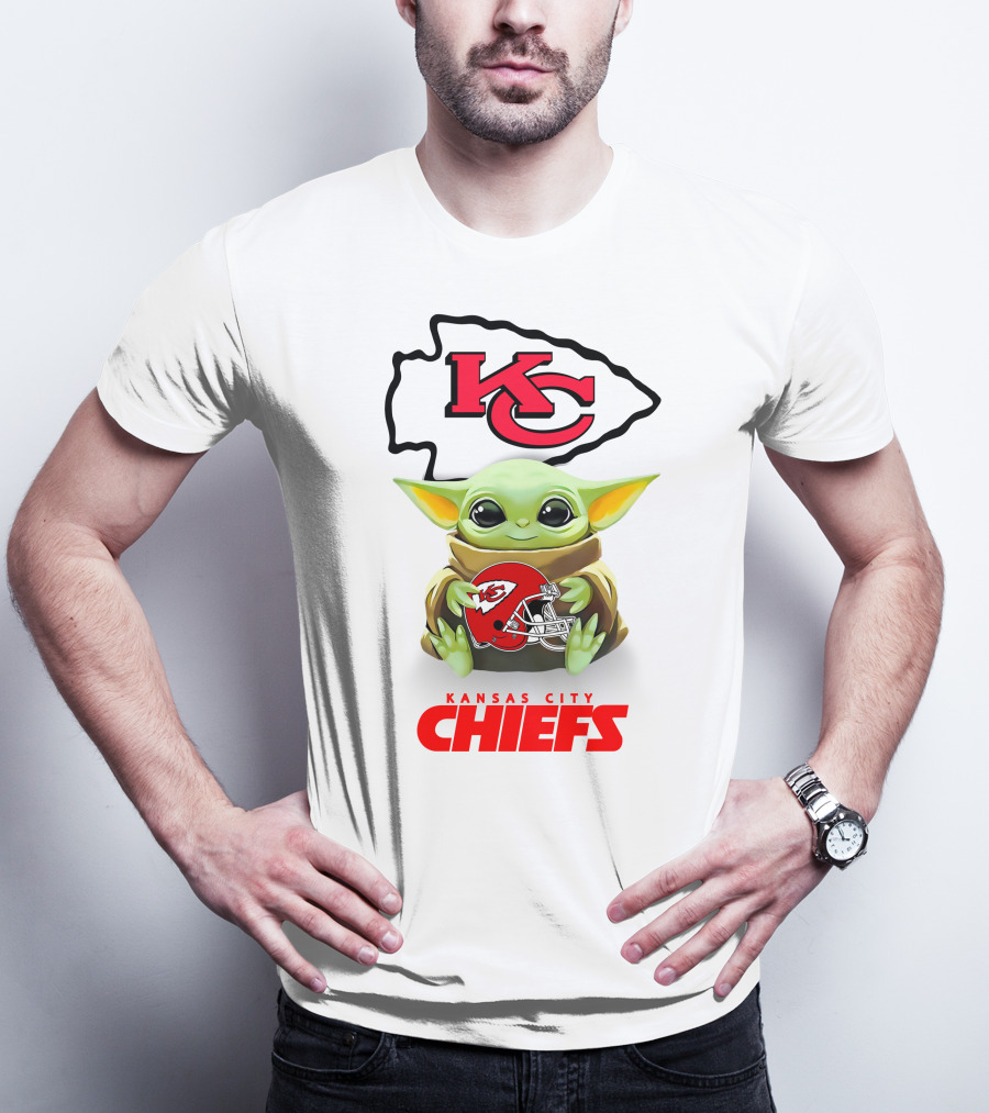 Grogu KC Arrowhead Kansas City Chiefs Helmet Hug T-Shirt