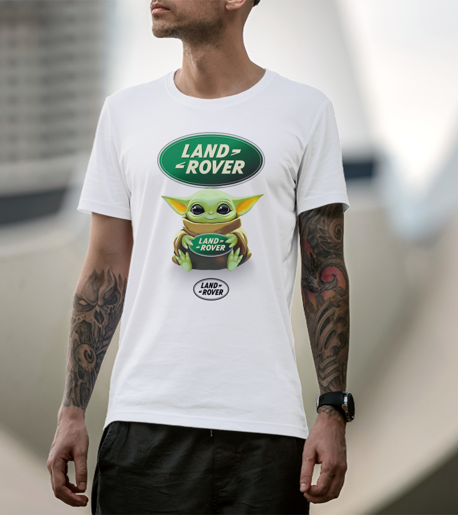 Grogu Holding Land Rover Logo Emblem T-Shirt