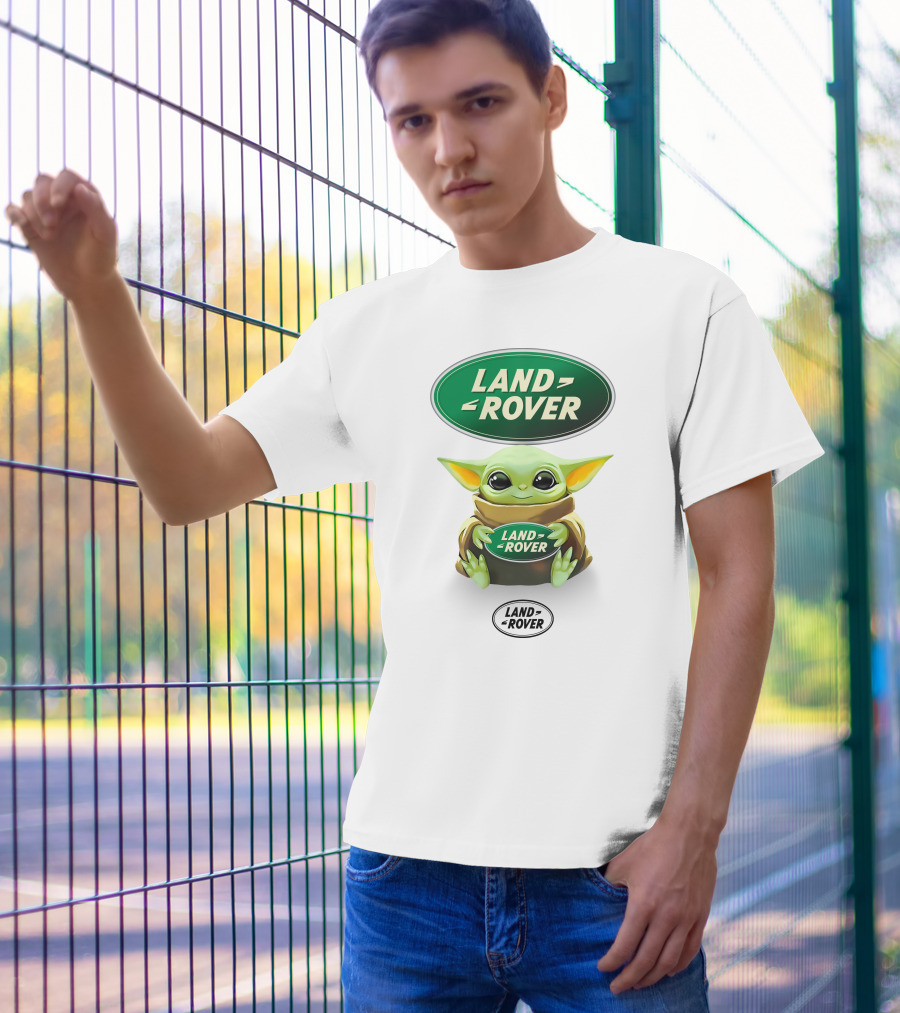 Grogu Holding Land Rover Logo Emblem T-Shirt