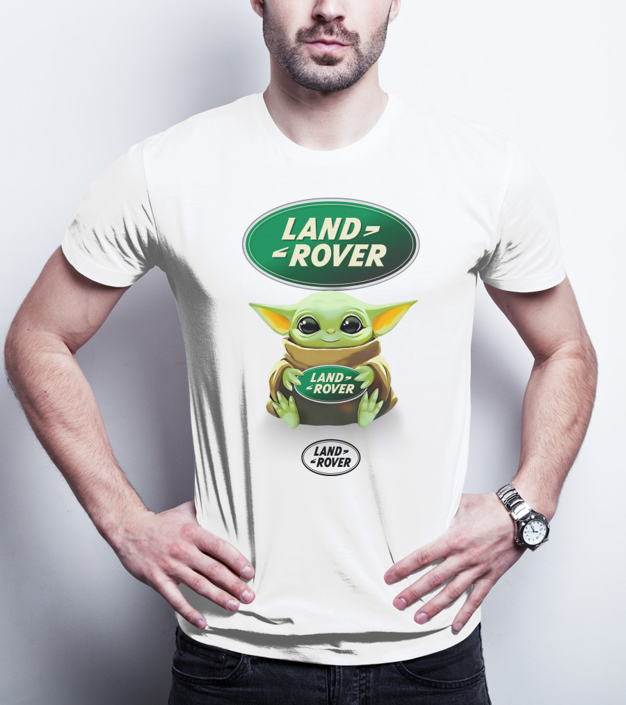 Grogu Holding Land Rover Logo Emblem T-Shirt