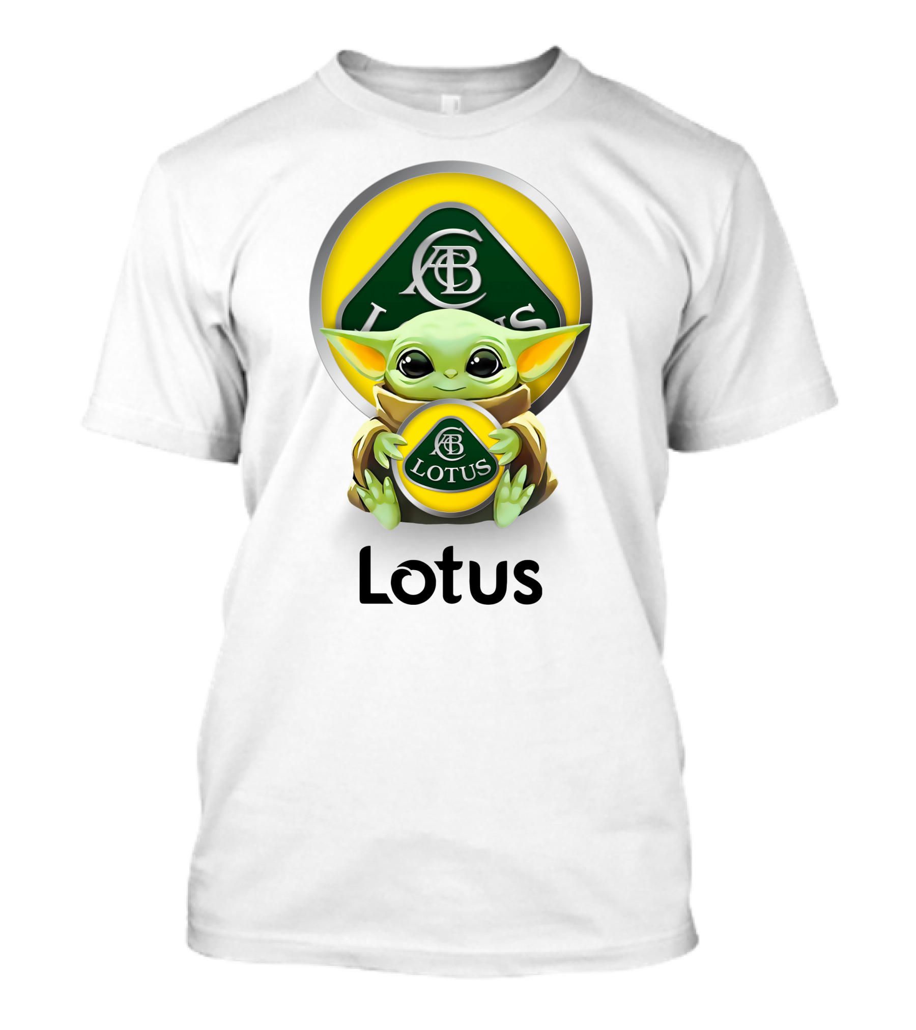 Grogu Hug Ab Lotus Logo Green And Yellow T-Shirt