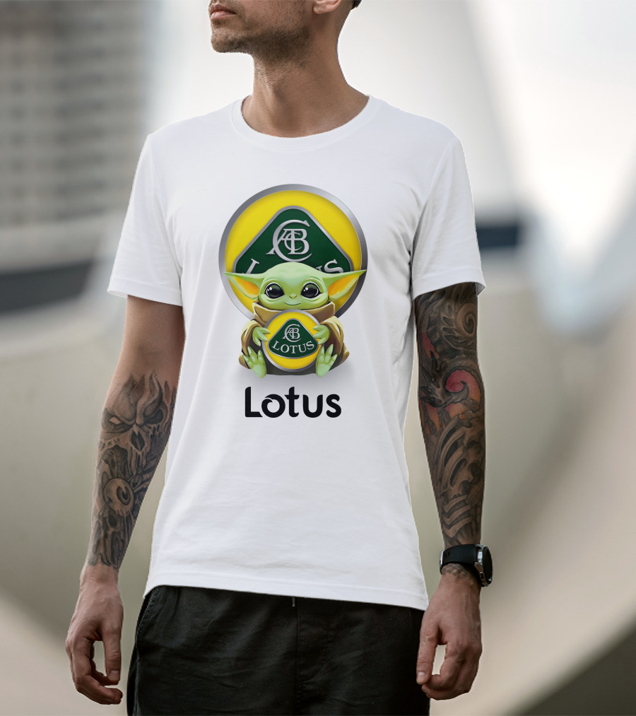 Grogu Hug Ab Lotus Logo Green And Yellow T-Shirt