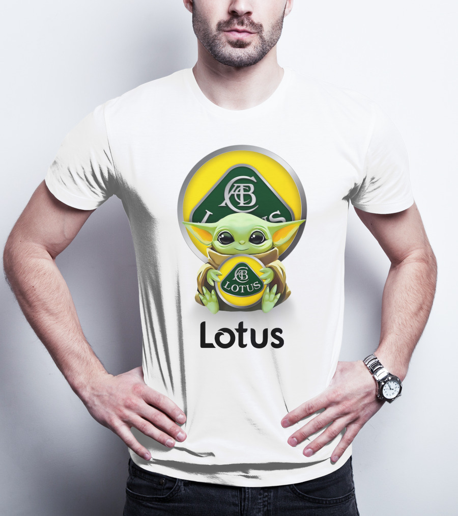Grogu Hug Ab Lotus Logo Green And Yellow T-Shirt