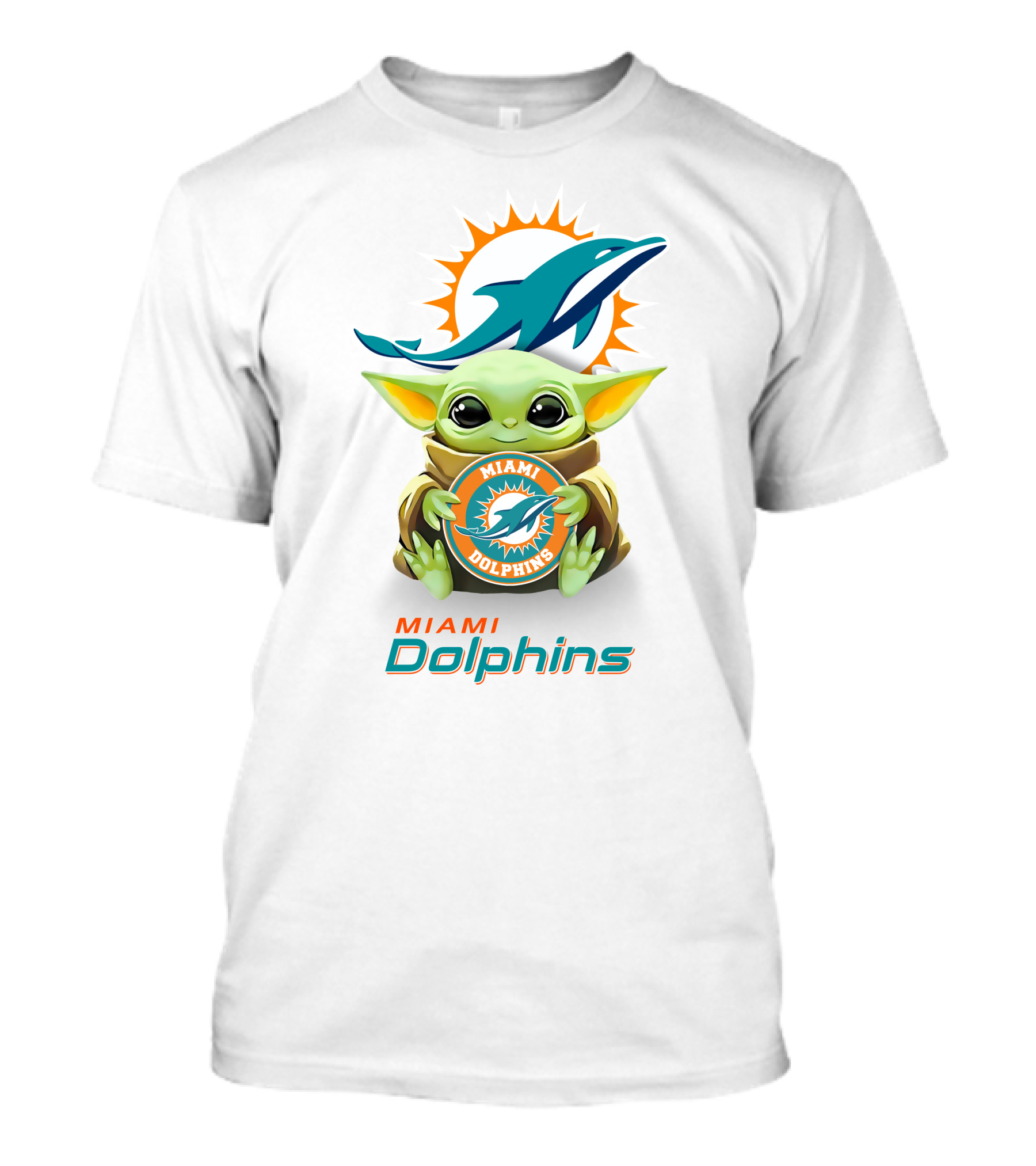 Grogu Holding Miami Dolphins Emblem With Iconic T-Shirt