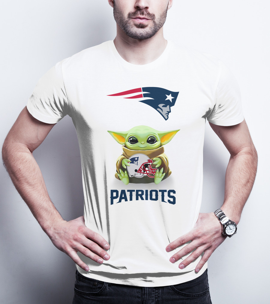 Grogu Hugging New England Patriots Helmet NFL Logo Fan T-Shirt