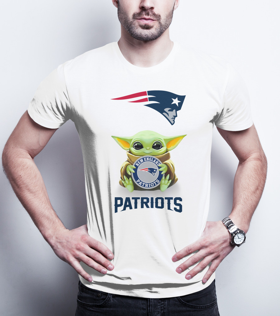 Grogu Holding New England Patriots Emblem T-Shirt