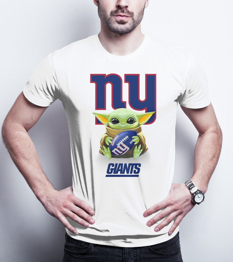 Grogu New York Giants Football Hug Tailgate White T-Shirt