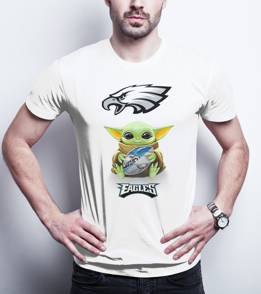 Philadelphia Eagles Grogu Hug Football Tailgate White T-Shirt