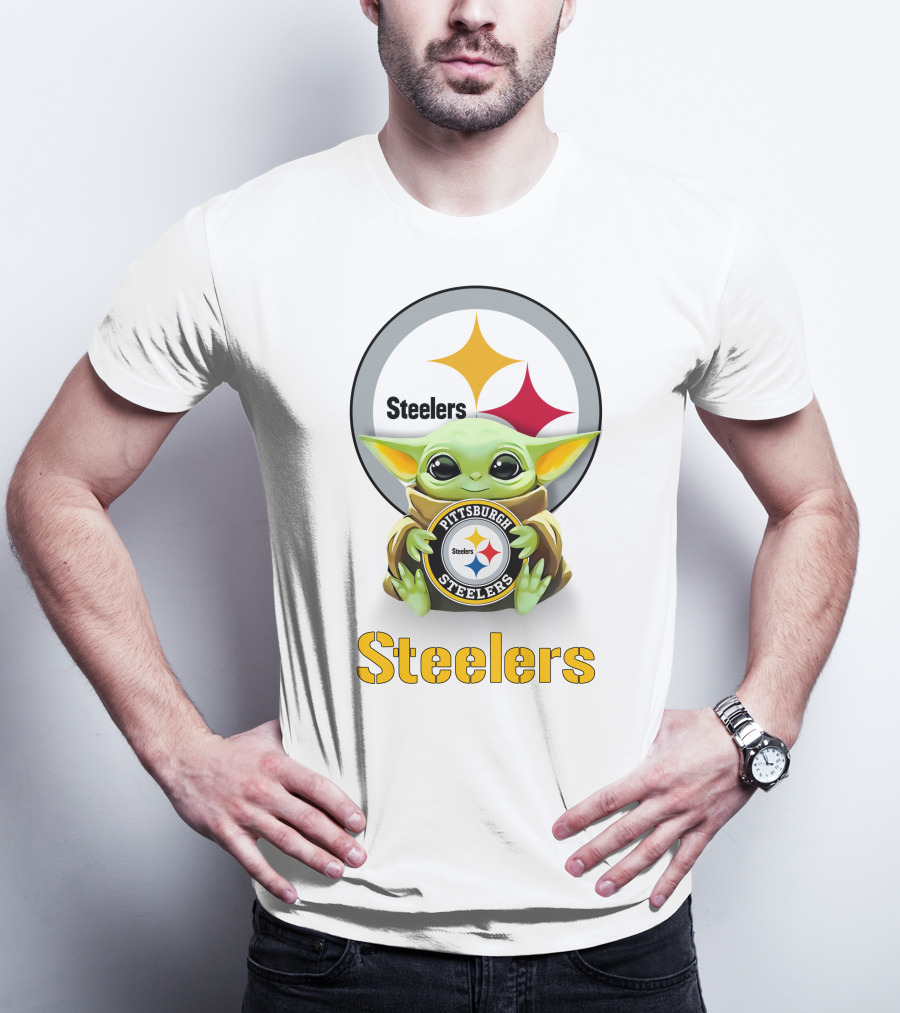 Grogu Steelers Pittsburgh Steelers Logo Hug Steelers T-Shirt