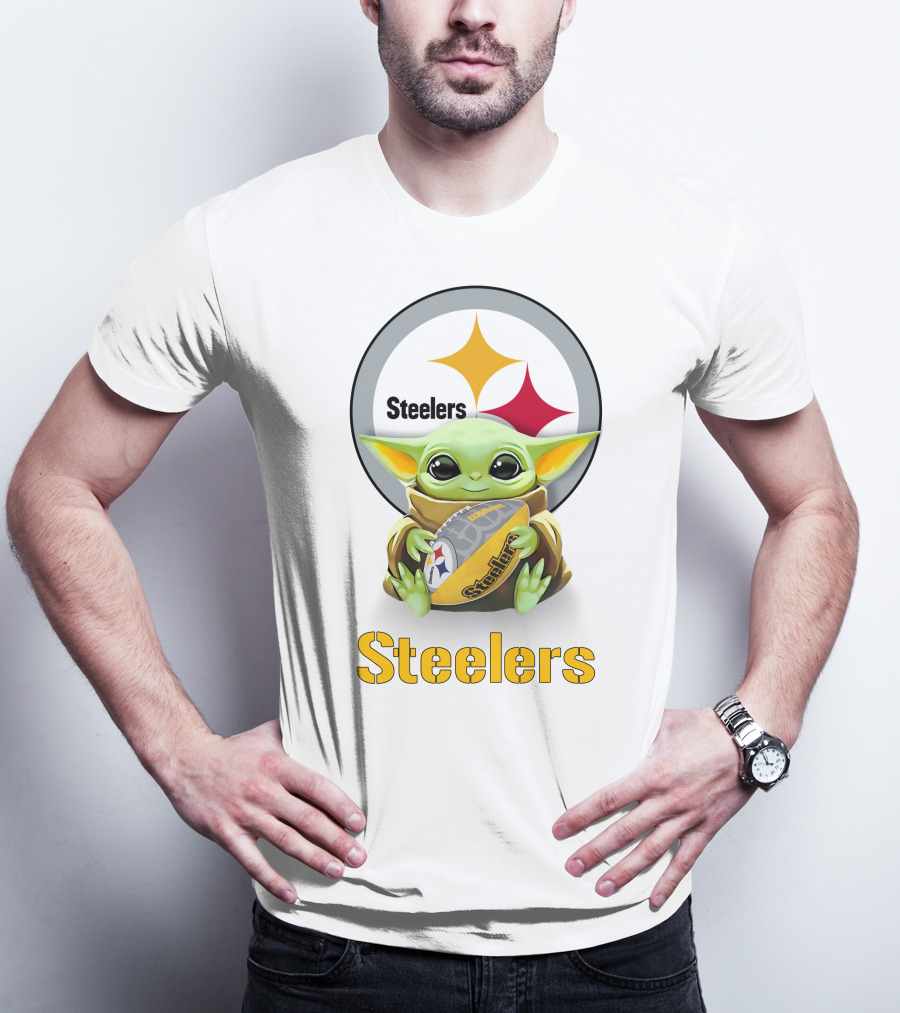 Grogu Hug Steelers Football Pittsburgh Steelers Tailgate White T-Shirt