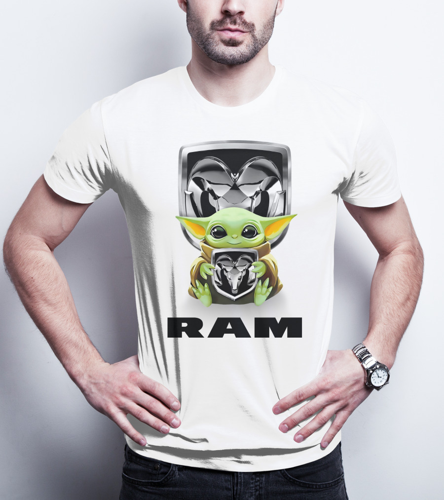 Grogu Hugging Ram Logo White T-Shirt