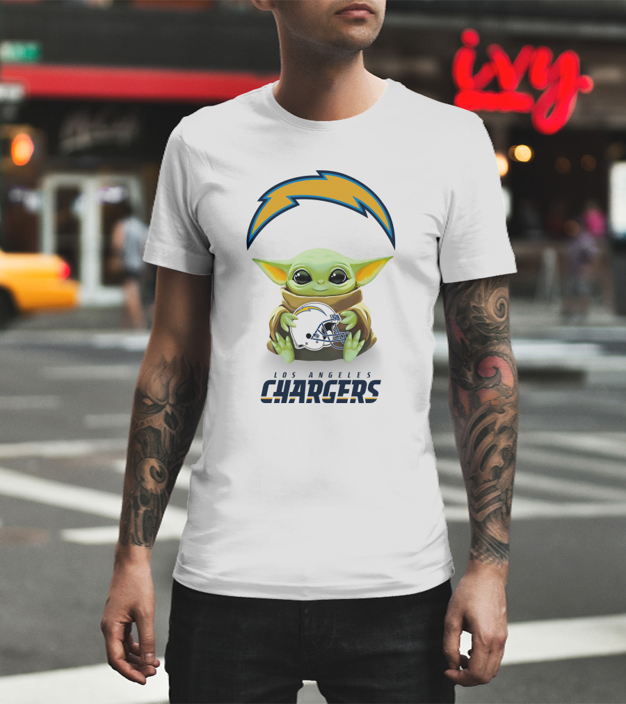 Grogu Los Angeles Chargers Helmet Hug T-Shirt