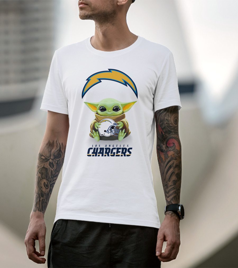 Grogu Los Angeles Chargers Helmet Hug T-Shirt