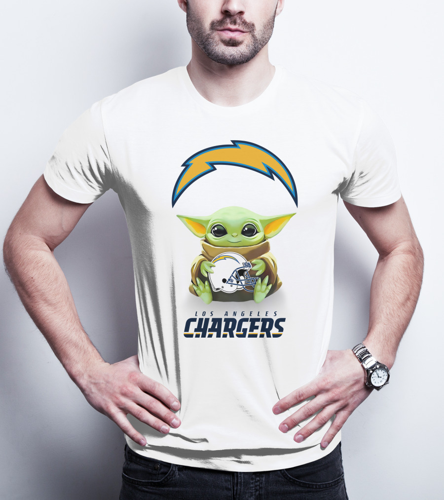 Grogu Los Angeles Chargers Helmet Hug T-Shirt