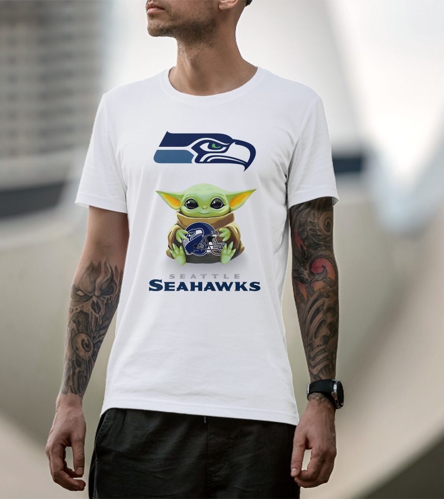 Grogu Holding Seattle Seahawks Helmet T-Shirt