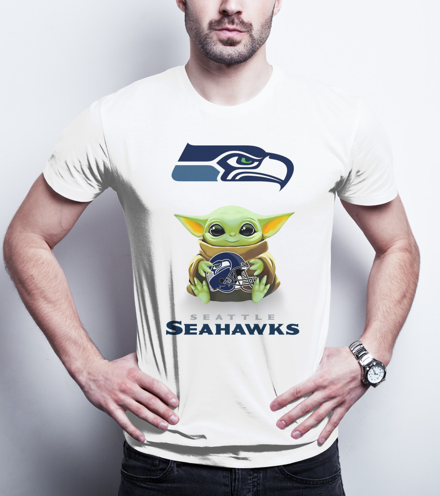 Grogu Holding Seattle Seahawks Helmet T-Shirt