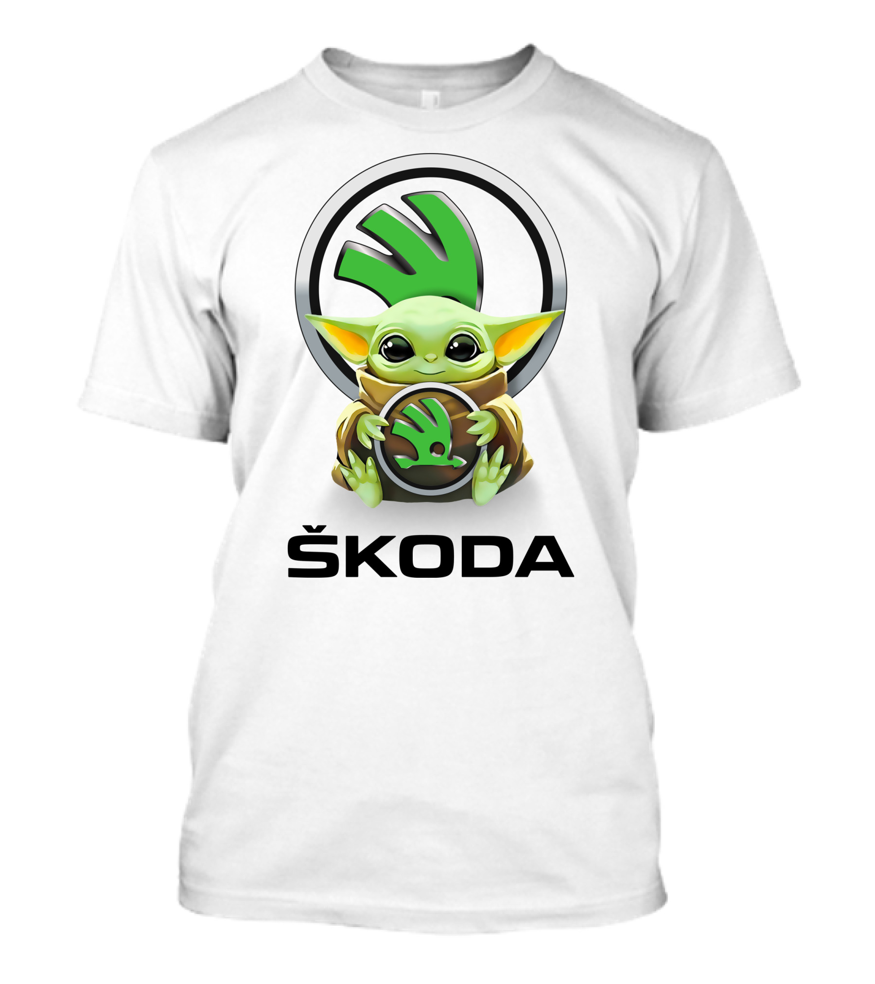 Grogu With Škoda Emblem Hugging Icon With White Background T-Shirt
