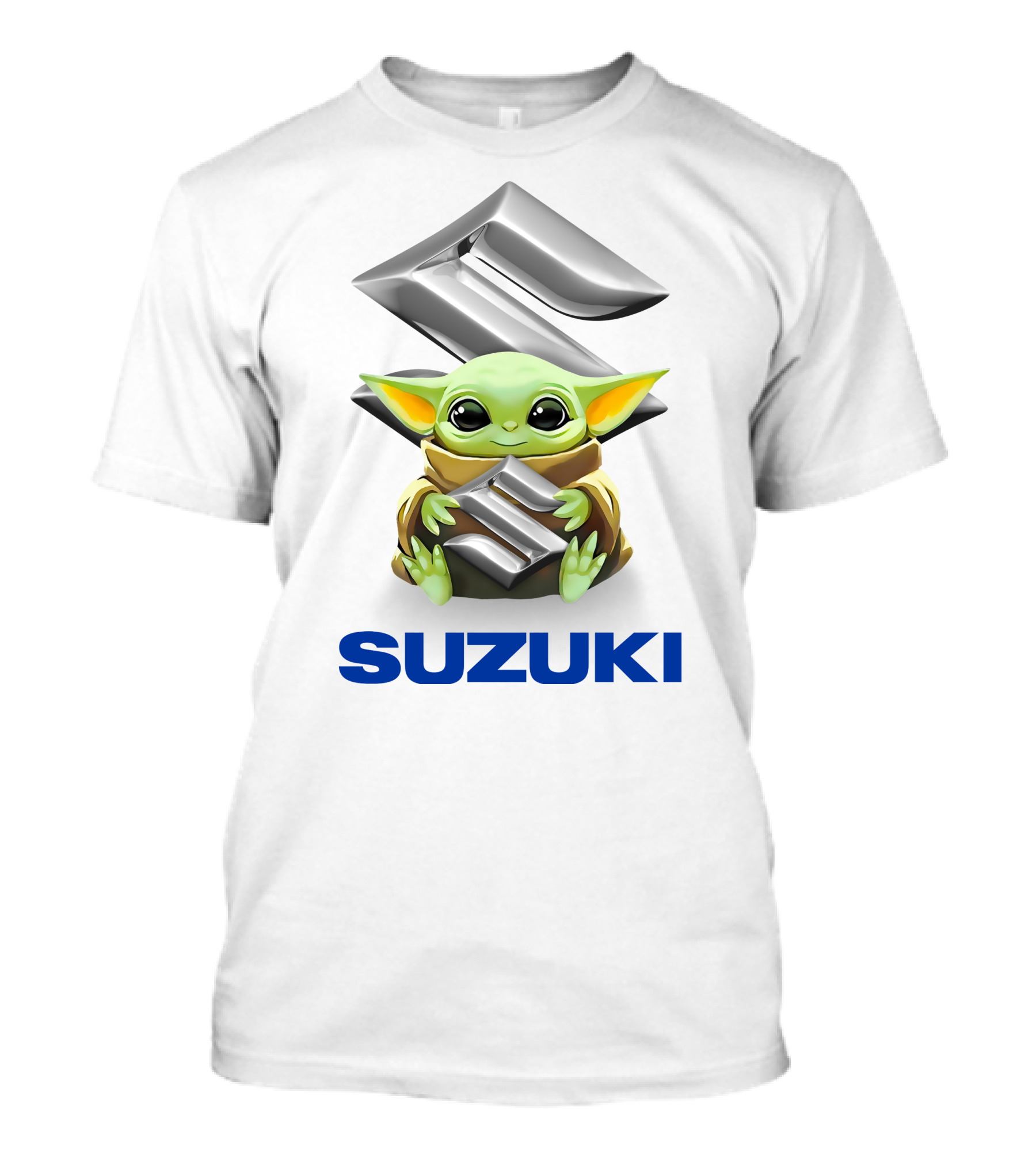 Grogu Hugging Suzuki Logo With Silver Emblem And Brown Cloak T-Shirt