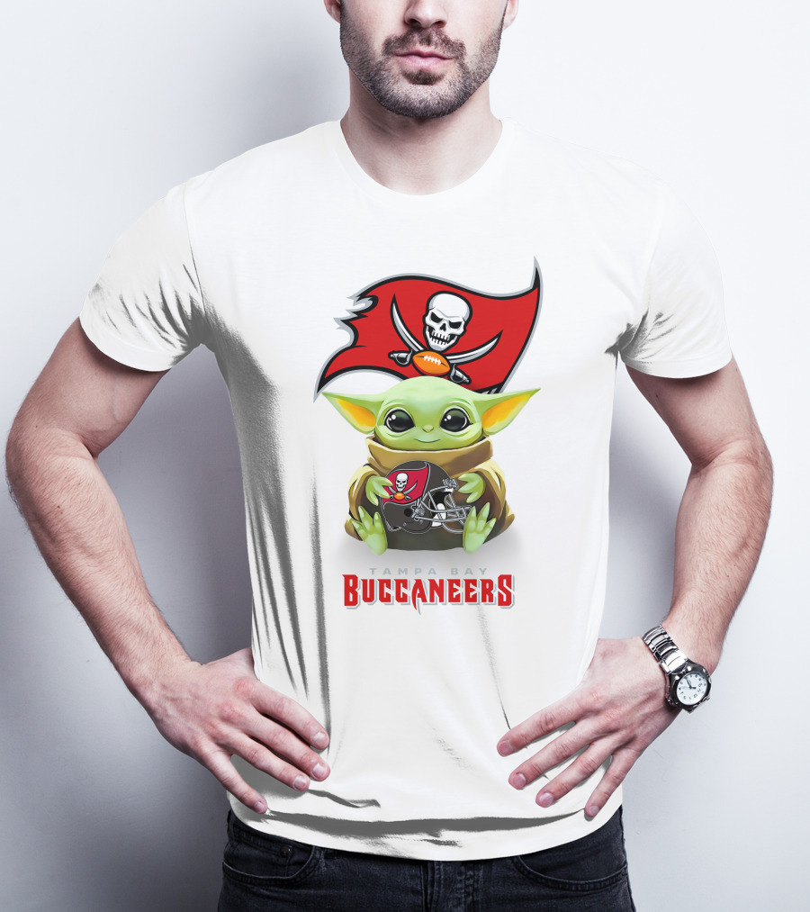 Grogu Hug Tampa Bay Buccaneers Helmet With Flag T-Shirt