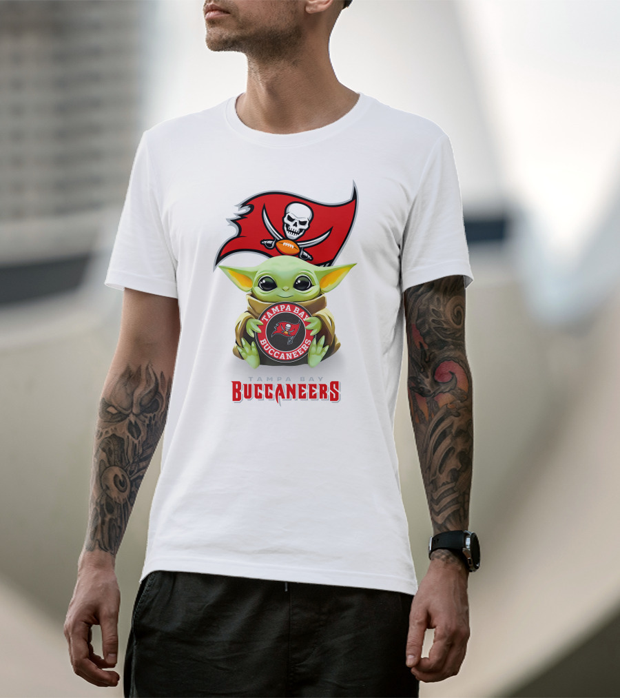 Grogu Holding Tampa Bay Buccaneers Emblem With Flag T-Shirt