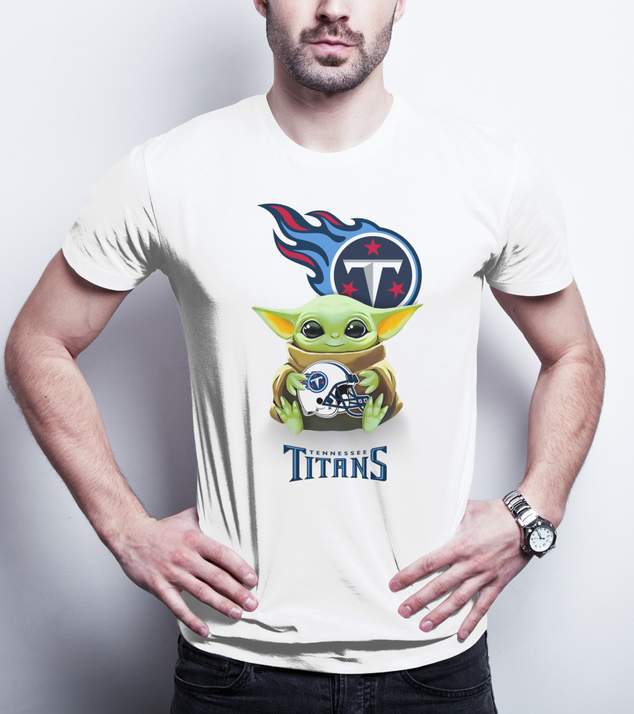 Grogu Holding Tennessee Titans Helmet T-Shirt