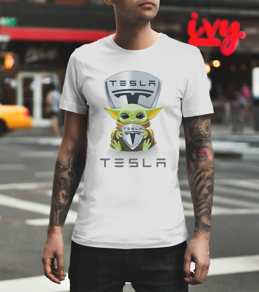 Grogu Hugging Tesla T-Shirt