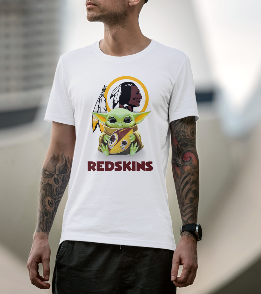 Grogu Redskins Football Hug With Team Logo And Native American T-Shirt