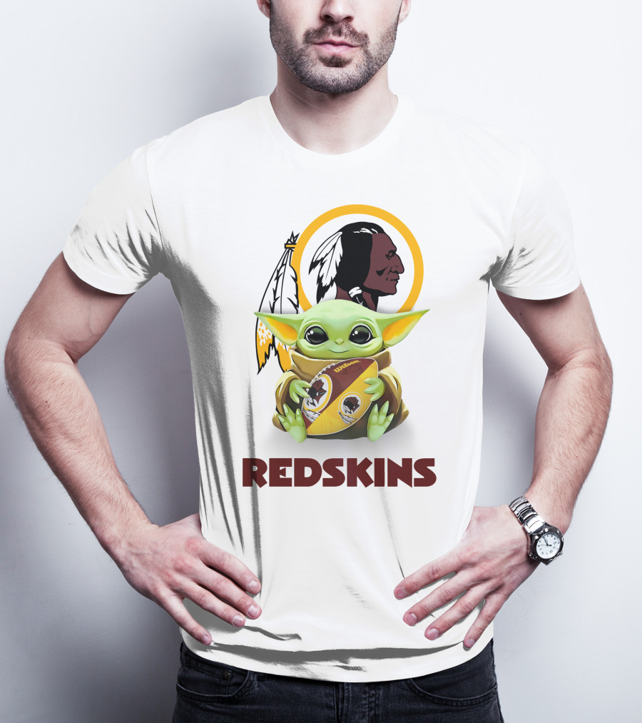 Grogu Redskins Football Hug With Team Logo And Native American T-Shirt
