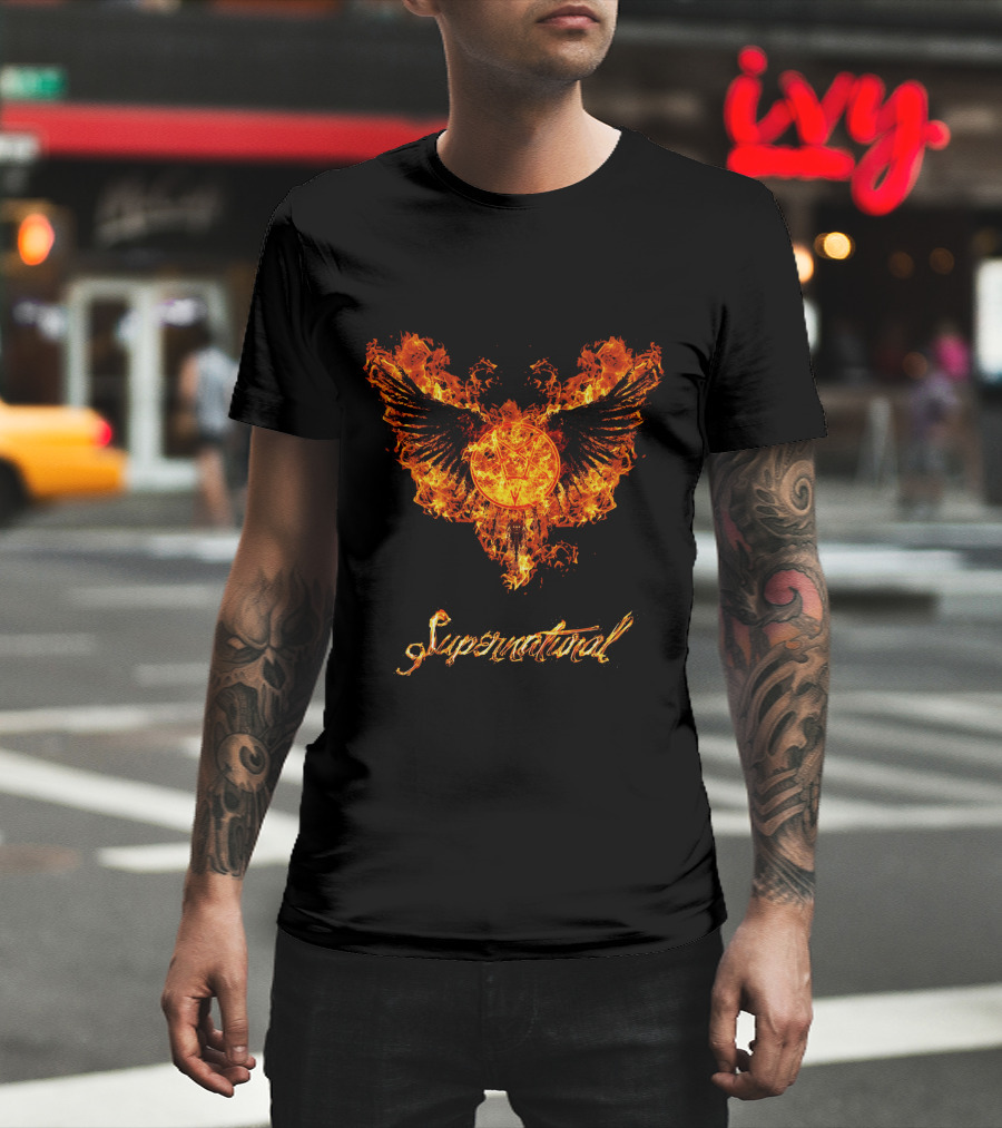Supernatural Fiery Wings With Pentagram T-Shirt
