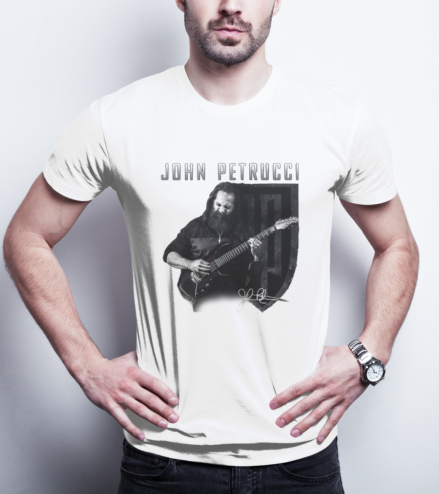 John Petrucci Guitarist Black And White Portrait With Signature T-Shirt
