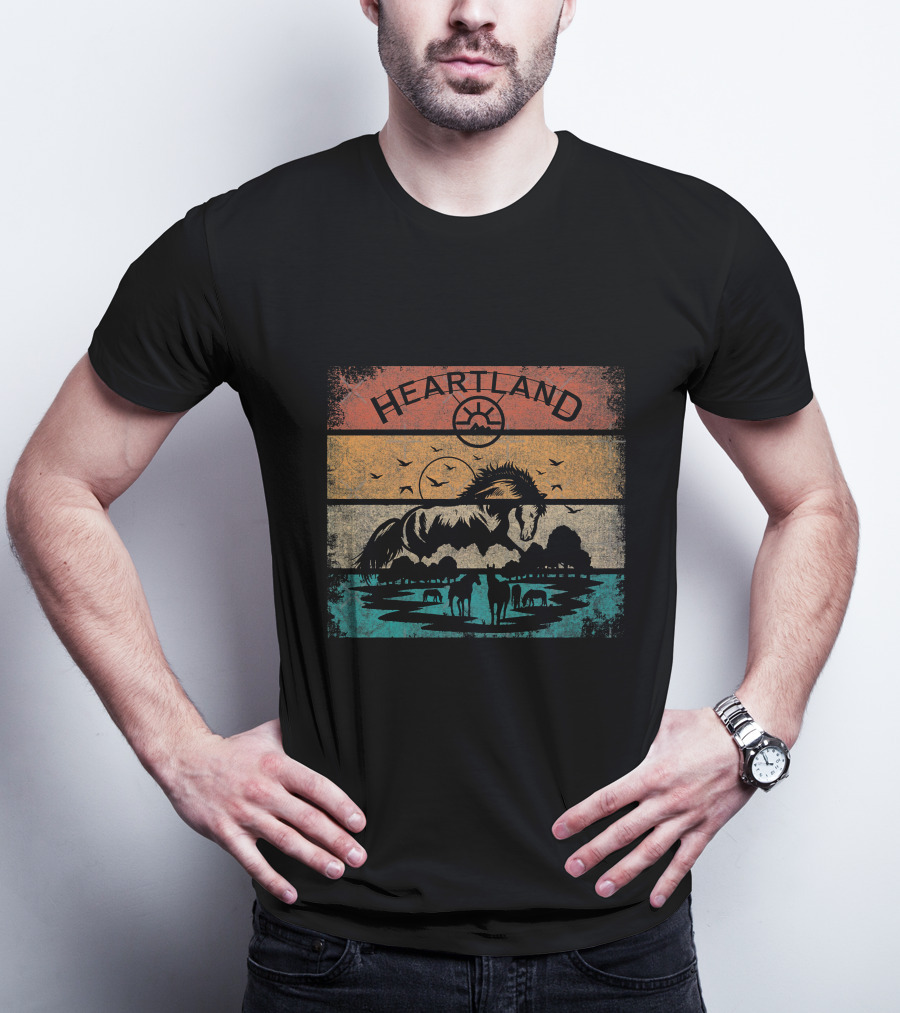 Heartland Horse Silhouette Retro Sunset Scene T-Shirt