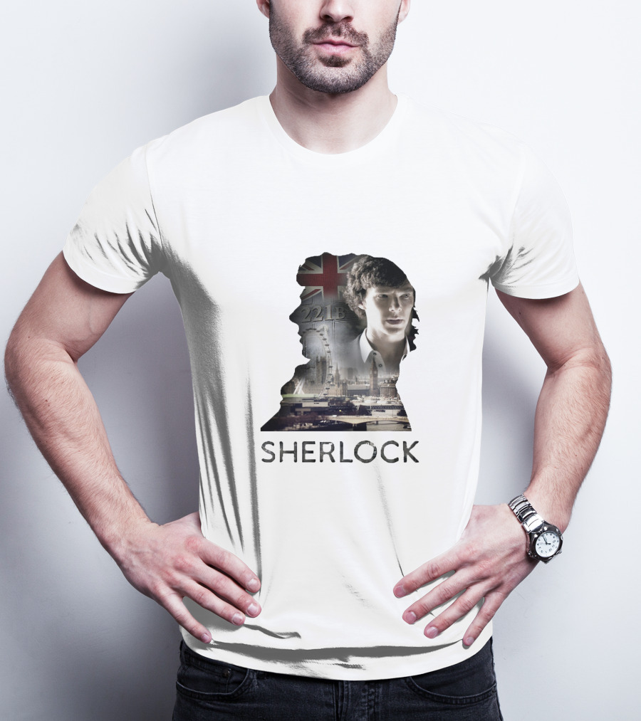 Sherlock 221B London Silhouette Union Jack T-Shirt