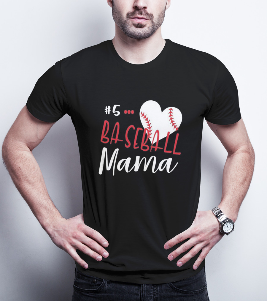 5 Baseball Mama Heart Stitch T-Shirt