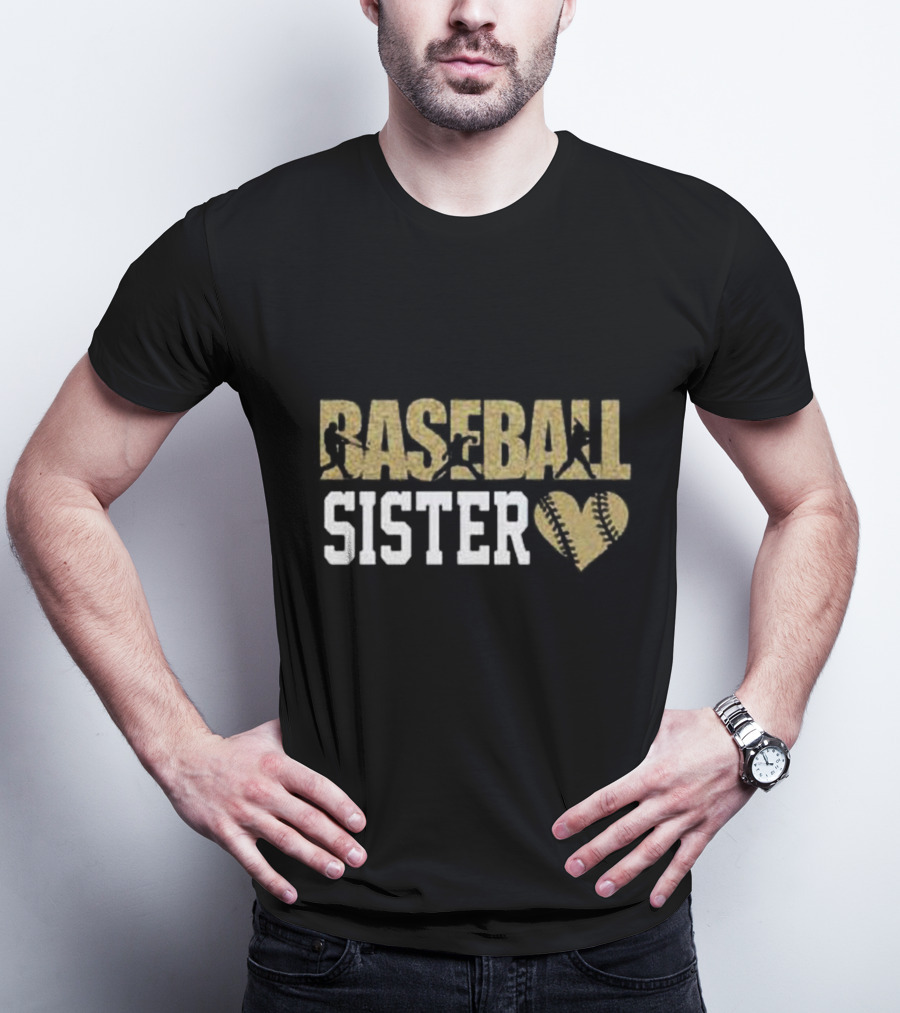 Baseball Sister Heart Bat Swing T-Shirt