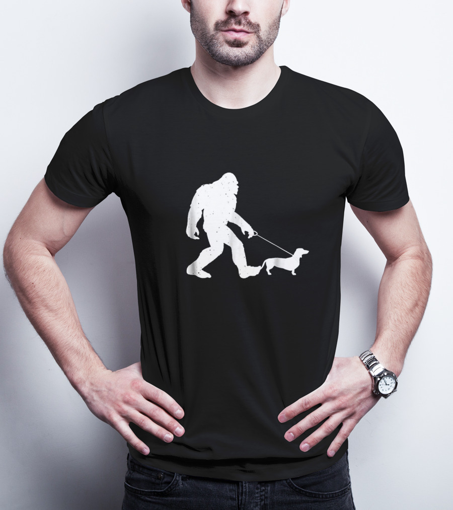 Bigfoot Walking Funny Wiener Dog Dachshund T-Shirt