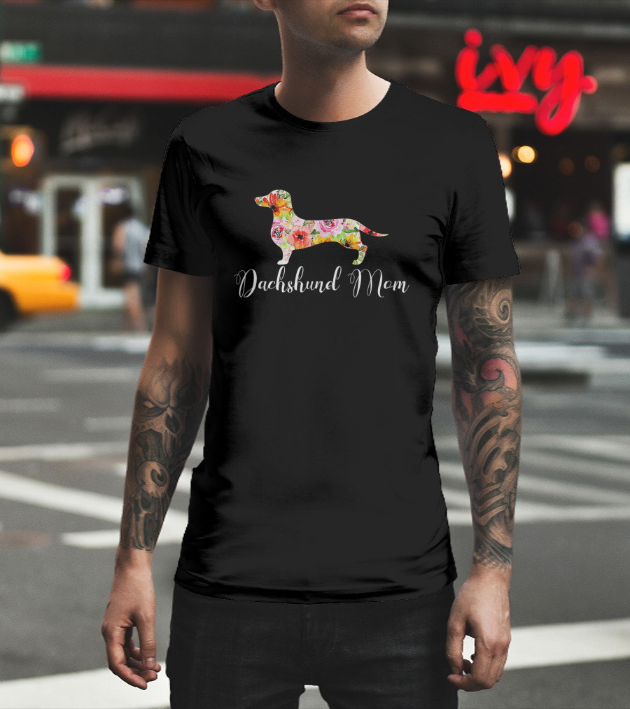 Dachshund Mom Floral Doxie Dog Graphic Cute T-Shirt