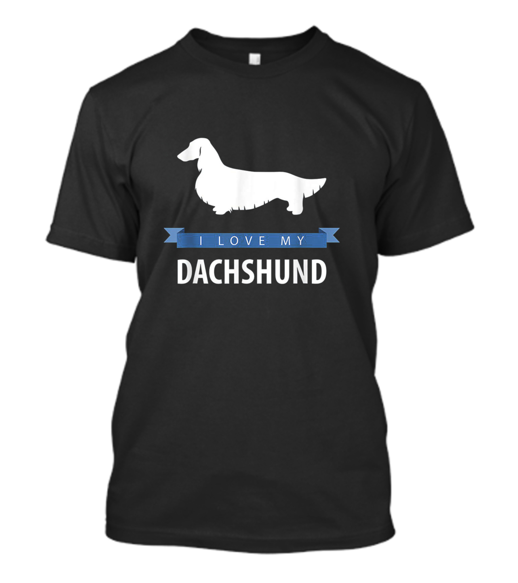I Love My Longhaired Dachshund Silhouette With Blue Banner T-Shirt