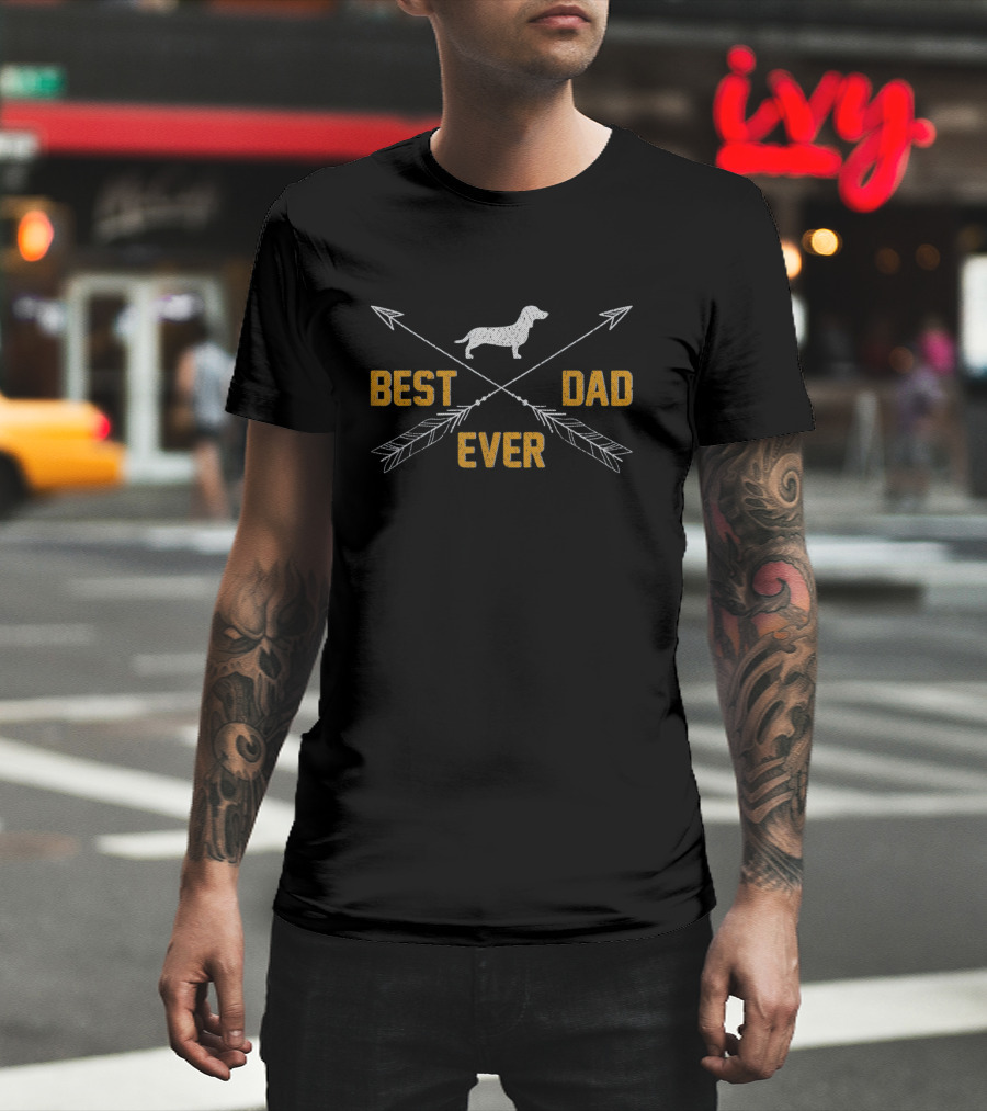 Best Dachshund Dog Dad Ever Vintage Style Arrows T-Shirt