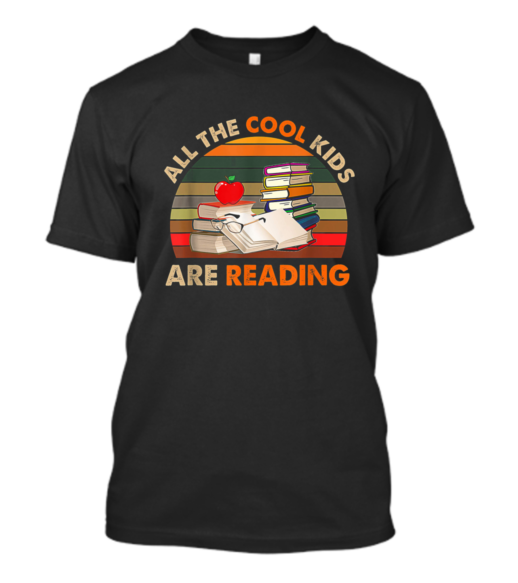 All The Cool Kids Are Reading Stacked Books With Apple And Glasses T-Shirt