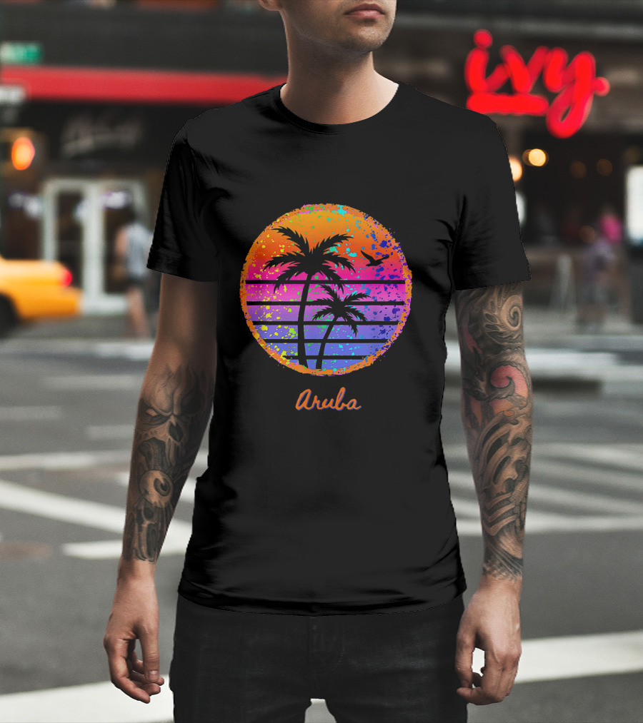 Aruba Palm Tree Tropical Sunset Family Vacation T-Shirt
