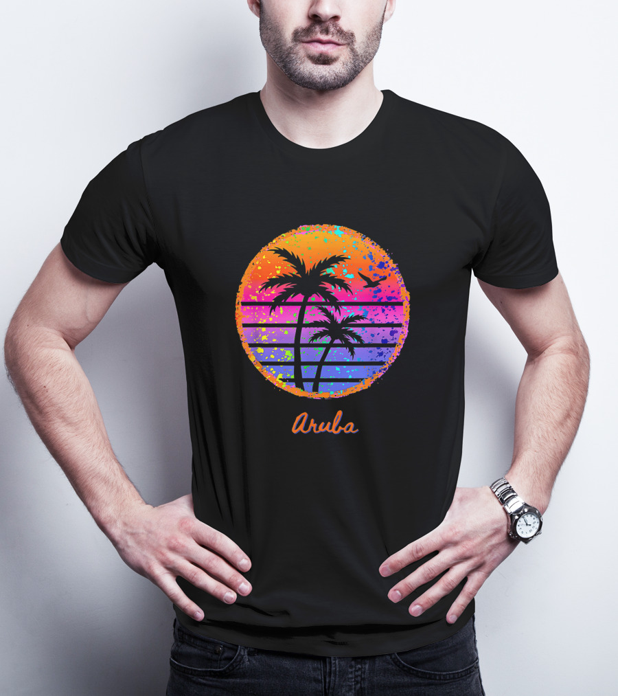 Aruba Palm Tree Tropical Sunset Family Vacation T-Shirt